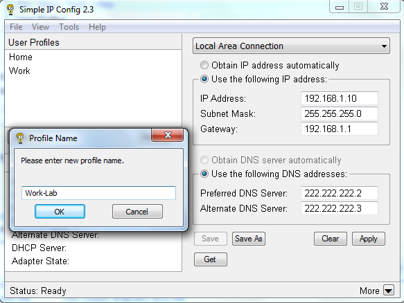 Create and Store Network Settings Profiles With Simple IP Config