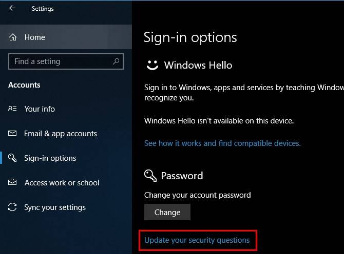 How to Add Security Questions to Windows 10 Local User Accounts