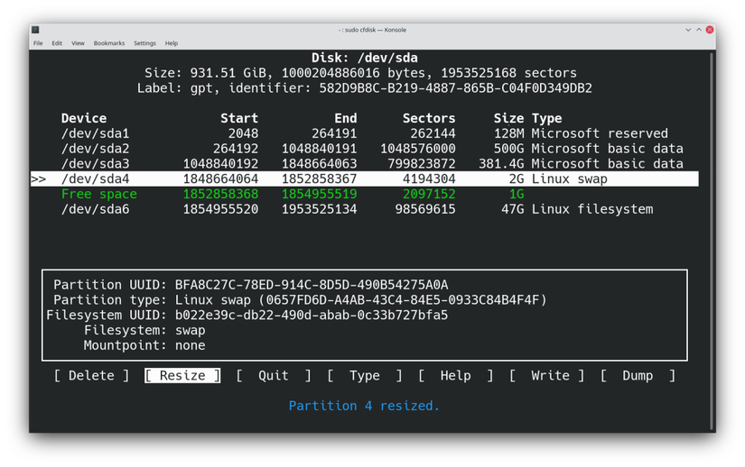 How to Create, Resize and Delete Linux Partitions With Cfdisk