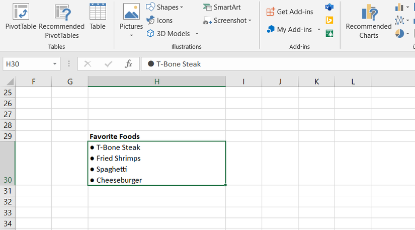 7 Ways to Create a Bulleted List in Microsoft Excel