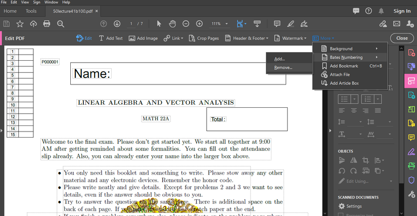How to Add and Remove Bates Numbering on a PDF