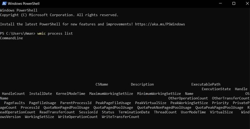 How to Find All Running Processes Using WMIC in Windows 11