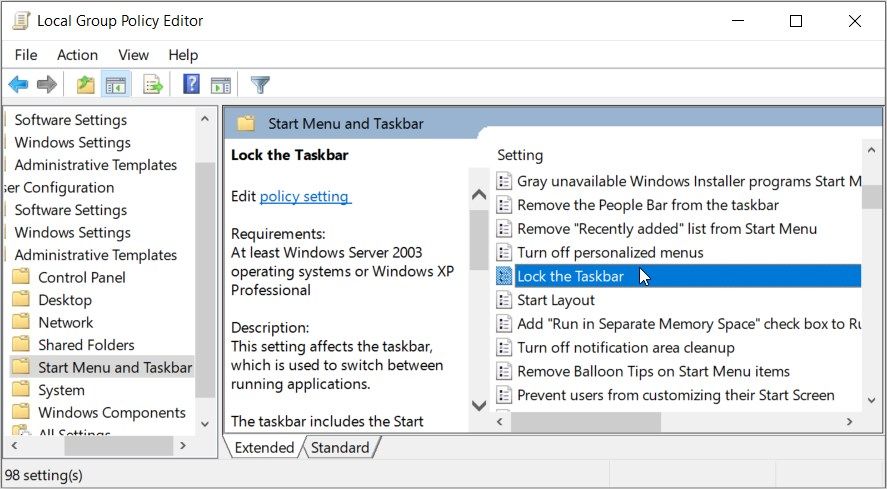 How to Prevent Others From Moving or Resizing the Windows Taskbar
