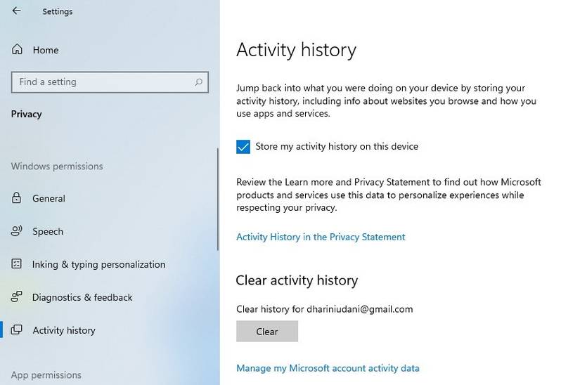 How to View and Clear the Windows 10 Activity History