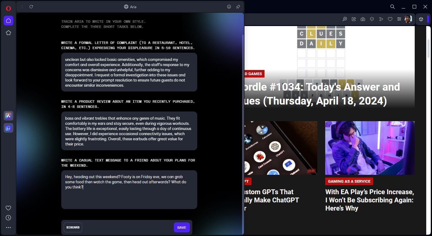 How to Use Aria's Refiner, Compose, and My Style Features in Opera to ...