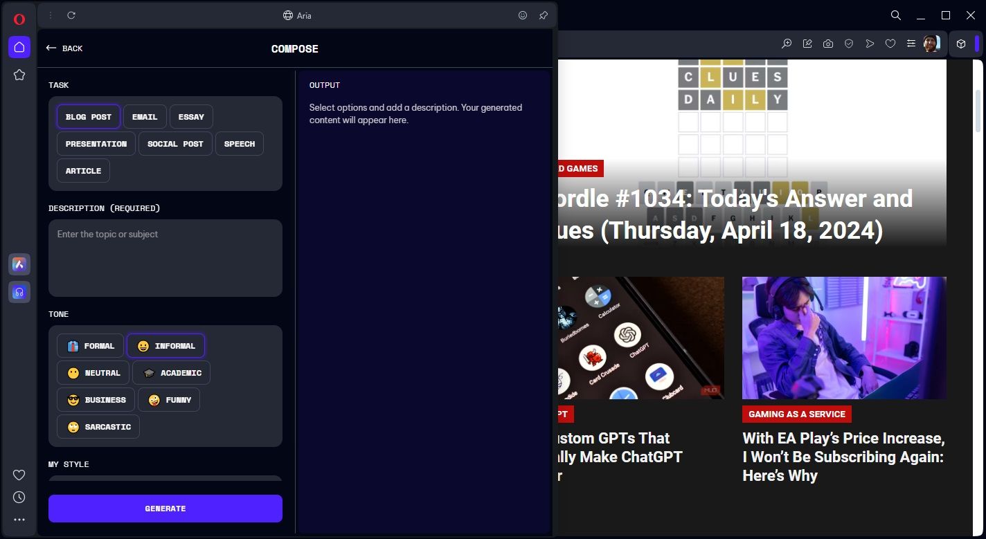 How to Use Aria's Refiner, Compose, and My Style Features in Opera to ...