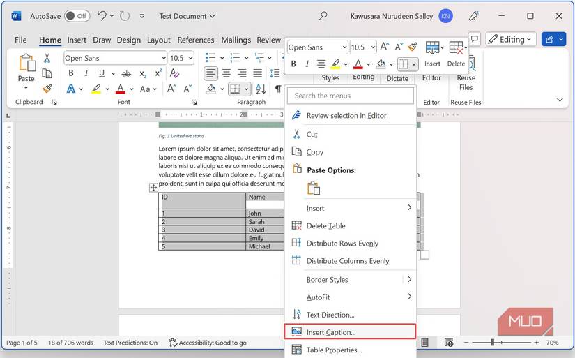 How to Add Captions to Figures and Tables in Microsoft Word